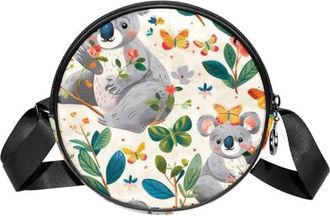 Generic Sac &agrave; bandouli&egrave;re rond pour femme, motif koalas aquarelle, petit sac &agrave; dos &agrave; bandouli&egrave;re avec fermeture &eacute;clair, bretelles r&eacute;glables, sac &agrave; main rond d