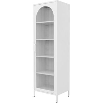 ML Design ML-Design Vitrine &Eacute;troite Blanche 45x145x35 cm, Meuble Haut en Acier avec Porte Unique et 5 Compartiments R&eacute;glables, Rangement Vertical Moderne pour