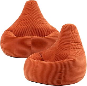 Icon Brand Dalton Sitzsack Cord, Orange, 2er-Pack, Gaming Sitzsack Erwachsene mit F&uuml;llung, Bean Bag, Cord Sessel, Lounge Sessel, Lounge Stuhl, Schlafzimmer, Wohn