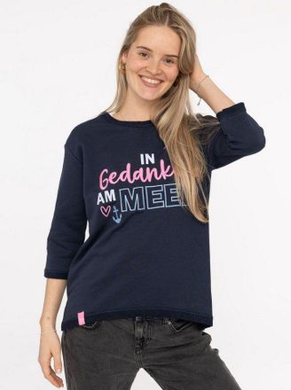 Zwillingsherz 3/4-Arm-Shirt Meer Gedanken 3/4 Arm, mit Martimer Botschaft, ausgefransten Kanten