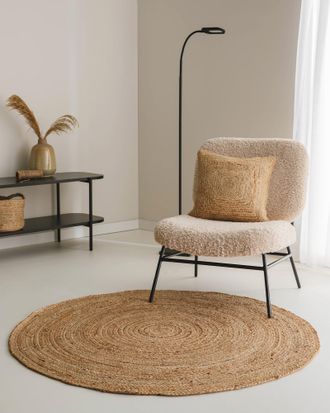 benuta Pure Jute Teppich Jutta - Natur Rund 200 cm - Handgewebter Wohnzimmerteppich - Natürliches Boho Design - Für Fußbodenheizung geeignet