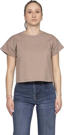 Elisabetta Franchi Femme, Tops, Beige, Taille: 36 FR T-shirt en jersey avec imprim&eacute; de lettres