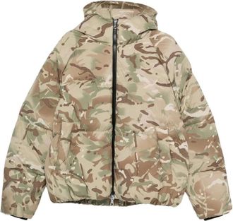 Cole Buxton Homme, Vestes, Vert, Taille: M Camo Hooded Down Jacket