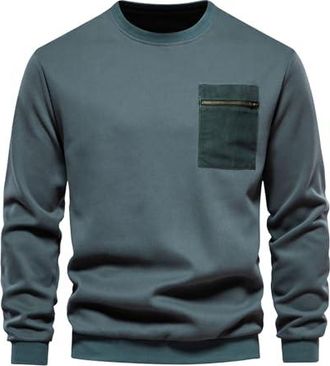 Generic Pull décontracté en molleton à manches longues pour homme avec col rond et demi-fermeture éclair, Vert, XL