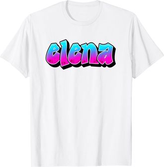 BDAZ Elena Graffiti Personalisierter Name Blau Rosa Frauen M&auml;dchen T-Shirt