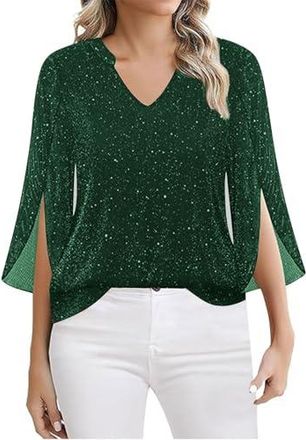 Generic Chemisier du Nouvel An pour femme - Haut festif &agrave; manches trompettes - Col en V - Tunique ample - Pour les loisirs, les f&ecirc;tes, les festivals, le Nouve