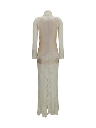 Paco Rabanne Womens Long Lace And Jersey Dress Ivory Polyamide; Elastane