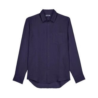 Vilebrequin Homme, Chemises, Bleu, Taille: L Chemise en lin et coton Jacquard Monogramme Tortue