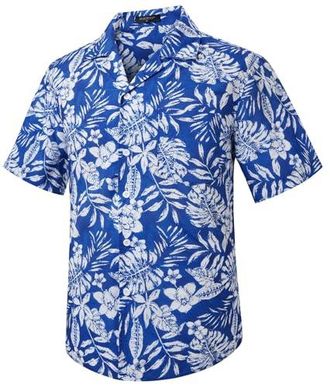 Hisdern Bleu Chemise Homme Hawaienne Manches Courtes Poche Avant Ete Chemise a Fleurs Homme pour Plage Vacances Tropicale S