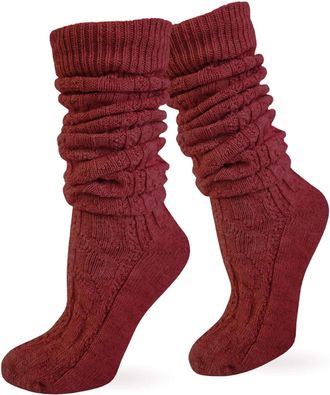 Normani Leinen Socken Kniebundstrumpf Trachtensocken Farbe Burgund lang Größe 35/38
