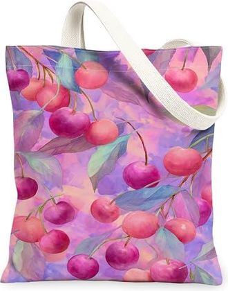 Generic Sacs fourre-tout en toile motif fleurs de cerisier, sacs d&eacute;picerie r&eacute;utilisables, sacs d&eacute;picerie printaniers, l&eacute;gers, lavables, p&ecirc;che, 13x15 Inch