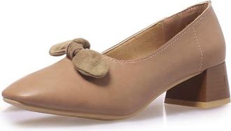 Generic Qynthra Escarpins Femmes À Bout Pointu Noeud Cuir Talon Bloc Bois Chaussures De Cour Élégantes pour Bureau Quotidien Rendezvous Confortable,Rose,42 EU