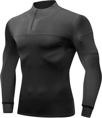 Generic T-shirt de bodybuilding extensible à manches longues pour homme - Séchage rapide - Gym Fitness, Noir, XXL