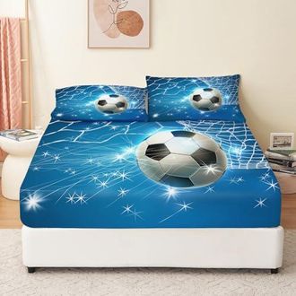 Generic Drap-Housse Un Ballon de Football Vole dans Le But Pochette Élastique Drap Housse imprimé Tout Confort pour Literie en Multicolore 90 x 190 cm