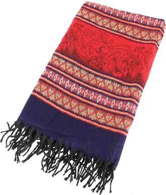 Guru Shop Weicher Pashmina Schal/Stola, Schultertuch, Plaid - Inka Muster Marine/rot, Herren/Damen, Synthetisch