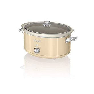 SWAN Retro SF17031CN Slow Cooker 6,5L Abnehmbarer Kochbeh&auml;lter, PFOA- und PTFE-freier Keramischer Antihaft-Beh&auml;lter, 3 Temperaturstufen, Glasdeckel, Vintag
