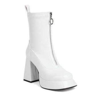 Generic Bottines tendance à fermeture éclair sur le devant pour femme - Bout carré - Talon haut - Chaussures dhiver polyvalentes, blanc, 40.5 EU