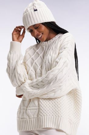 Eden Park Pull À Torsades En Laine Et Coton Blanc Coupe Oversized