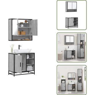 vidaXL 2-tlg. Badm&ouml;bel-Set Grau Sonoma Holzwerkstoff - Badm&ouml;bel Set - Badm&ouml;bel Sets - Badezimmerm&ouml;bel-Set - Badezimmerschrank
