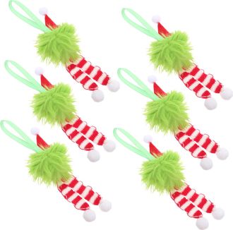 Garneck 6 Stück Weihnachtsanhänger Mit Grünen Haaren Pelzige Weihnachtsdekoration Weihnachtsmannmütze Hängende Dekoration Weihnachtsmann Dekoration Gestreifte