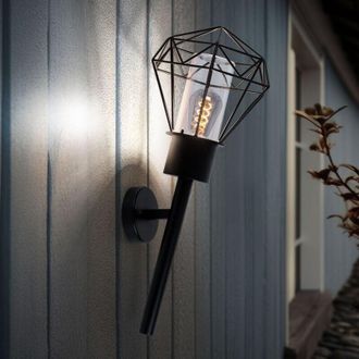 Globo Lighting Au&szlig;enleuchte Wandleuchte IP44 Gartenlampe Fackel schwarz Vintage Wandlampe, Diamant Gitteroptik, Edelstahl Metall, E27 Fassung, HxBx&Uuml; 28,5x22,5x28,5