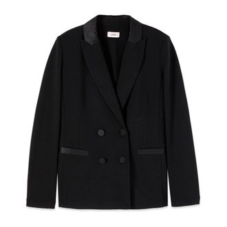Oltre Femme, Vestes, Noir, Taille: 48 FR Blazer Double-breasted &agrave; Boutons Recouverts