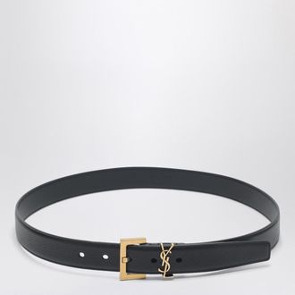 Saint Laurent Schwarzer Cassandre-G&uuml;rtel aus genarbtem Leder