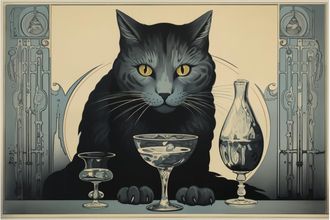 Wallario K&uuml;chenr&uuml;ckwand aus Glas 90 x 60 cm, Motiv: Katzenportrait in Art Deco | Spritzschutz abwischbar & pflegeleicht