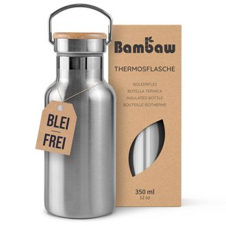 Bambaw Edelstahl Trinkflasche 350 ml | Isolierte Thermosflasche f&uuml;r Sport, B&uuml;ro, Schule, Outdoor | Auslaufsicher & ohne Plastik | Langlebige Wasserflasche f&uuml;