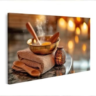 Islandburner Leinwandbild Wellness Oase mit Kerzenlicht und Entspannung - Leinwand 80x40cm