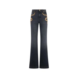 Roberto Cavalli Flared Jeans mit Schlangenstickerei - - Jeans - Damen - Schwarzk - M