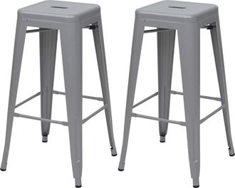 Mendler 2er-Set Barhocker HWC-A73AM, Barstuhl Tresenhocker, Metall Industriedesign stapelbar - grau