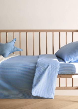Mango Housse de couette berceau percale rayures chemise bleu - Home - 100x120cm - MANGO HOME