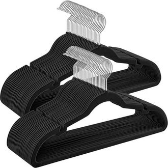 Songmics CRF029B05 Lot de 50 cintres en Velours antidérapants avec encoches dépaules et Barre pour Pantalon Crochet pivotant à 360° Gain de Place 0,6 cm dépais