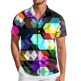 Generic Tee-Shirt Homme- Chemise &agrave; Manches Courtes pour Homme Style Mardi &agrave; Sequins Imprim&eacute;E en 3D Num&eacute;Rique Col &agrave; Revers Et Boutons Chic