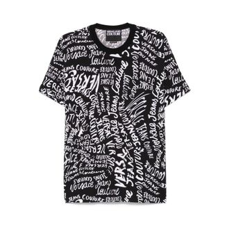 Versace Jeans Couture Schwarzes T-Shirt mit Logo-Print und Rundhalsausschnitt - - Tops - Herren - Schwarzk - S