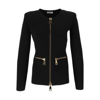 Elisabetta Franchi Strickjacke mit Rei&szlig;verschluss - - Knitwear - Damen - Schwarzk - M
