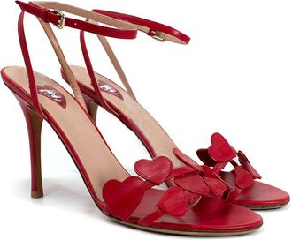 Valentino Garavani Valentino Red Leather Heart Strap Stiletto Heels Size 40.5
