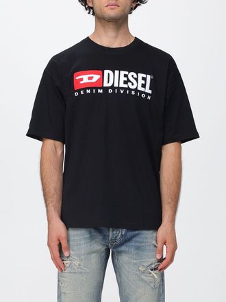 Diesel T-shirt en coton &agrave; col rond avec logo contrastant et &eacute;paules tombantes