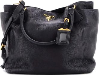 Prada Side Pocket Convertible Vitello Daino Large tote bag - Schwarz