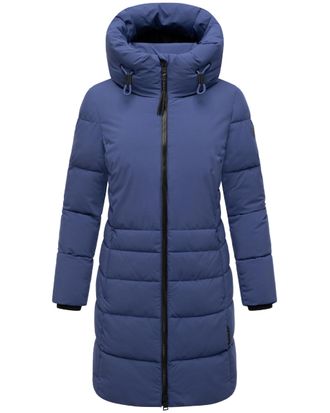 Navahoo Damen Langer Wintermantel warmer Steppmantel mit hohem Kragen und zur H&auml;lfte kuscheligem Fleece-Innenfutter Mondnebel XIV Blue Violet Gr. XL