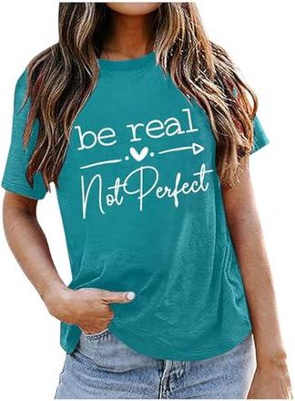 Generic T-shirt d&eacute;t&eacute; &laquo; Be Real Not Perfect &raquo; 2025 pour femme - Motif graphique d&eacute;contract&eacute; - Coupe ample - Mignon &agrave; manches courtes - Tendance - Lettre occide
