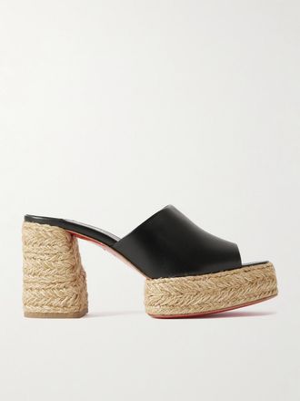 Christian Louboutin Mules Plates-formes Façon Espadrilles En Cuir Calakala 85 - Noir