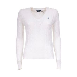 Polo Ralph Lauren Femme, Pulls, Blanc, Taille: 38 FR Pull &agrave; torsades col en V