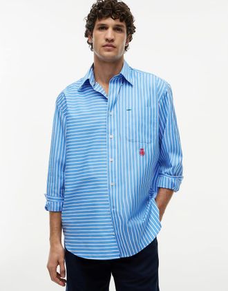 Tommy Hilfiger Oversize-Hemd aus Popeline in Hellblau mit Streifenmustermix