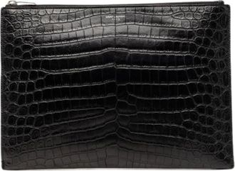 Saint Laurent Sac pochette en cuir gaufr&eacute; doccasion - Femme - Pre-owned - Noir - Taille: ONE Size