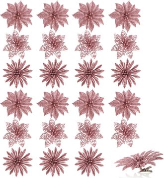 Com-Four 24x Deko-Blume mit Clip - glitzernde Blüte zum Anklemmen - Blumenanstecker als Raumdeko für Weihnachten und Valentinstag - [Auswahl variiert]