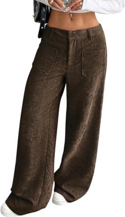 Onsoyours Pantalon Velours Femme D&eacute;contract&eacute; Taille Haute Pantalons Chic et Elegant Pantaloni Hiver avec Poche A Caf&eacute; M