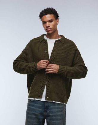 Asos Kastige Oversize-Strickjacke aus schwerem Wollmix in Khaki-Grün