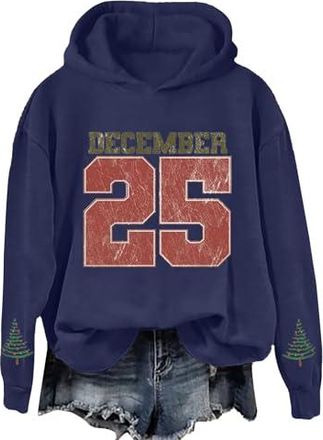Generic Sweat à capuche de Noël 2025 pour femme avec motif graphique de Noël 25 décembre - Sweat-shirt décontracté pour fête dentraînement - Cadeaux de Noël, 